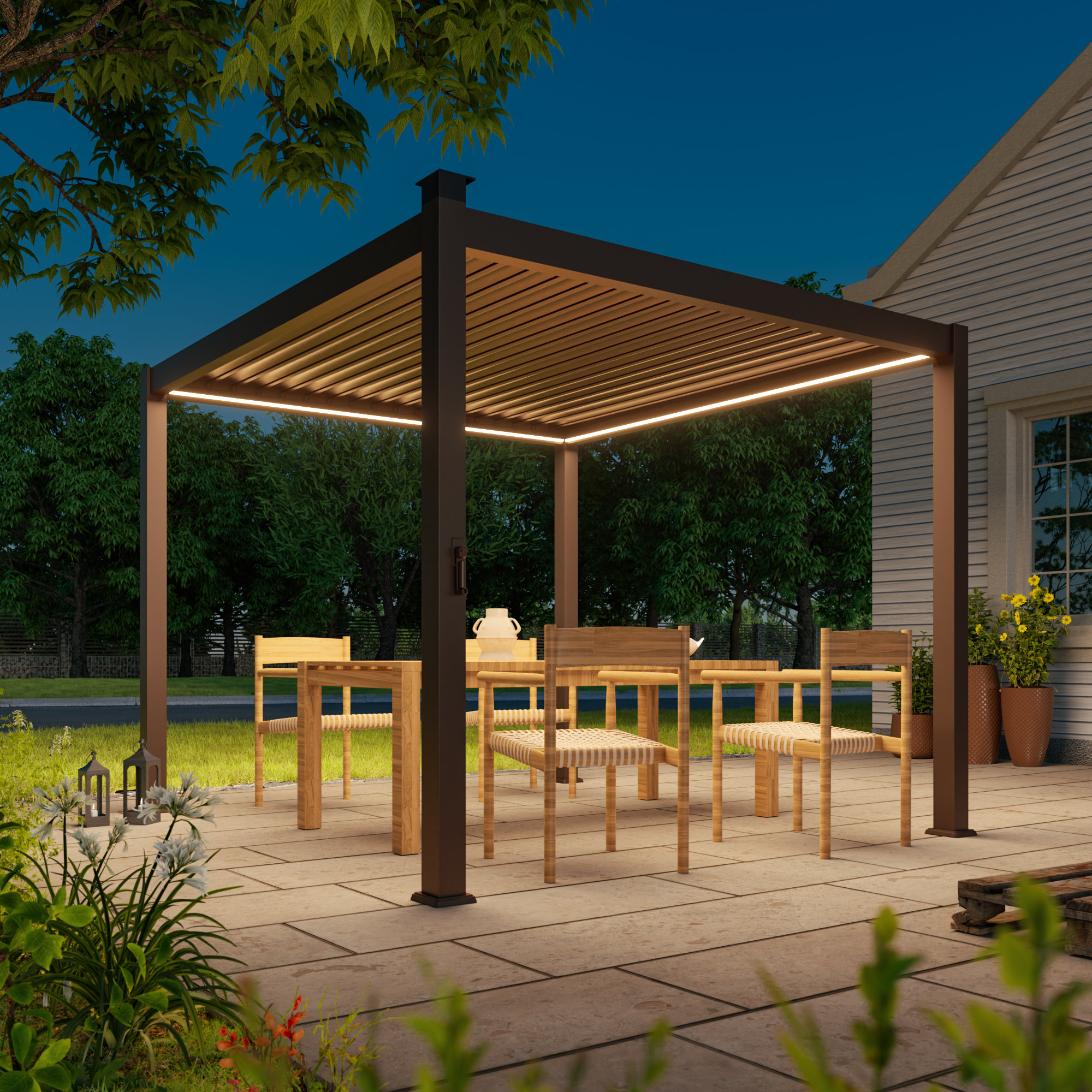 Bonosuki LED Metal Frame Pergola Freestanding Patio Pergola with ...