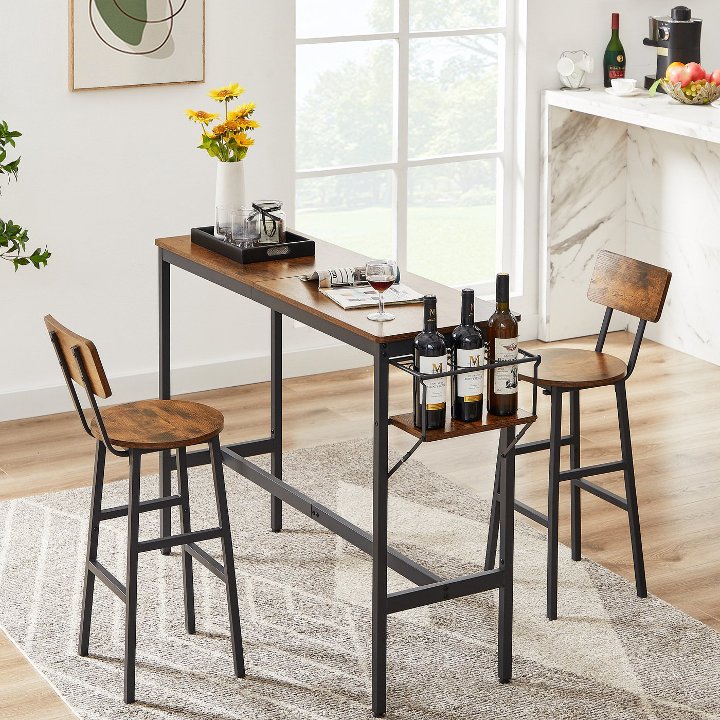 GZMWON 15.86'' L x 47.35'' W Dining Set Bar Height Table And Chairs Bar ...