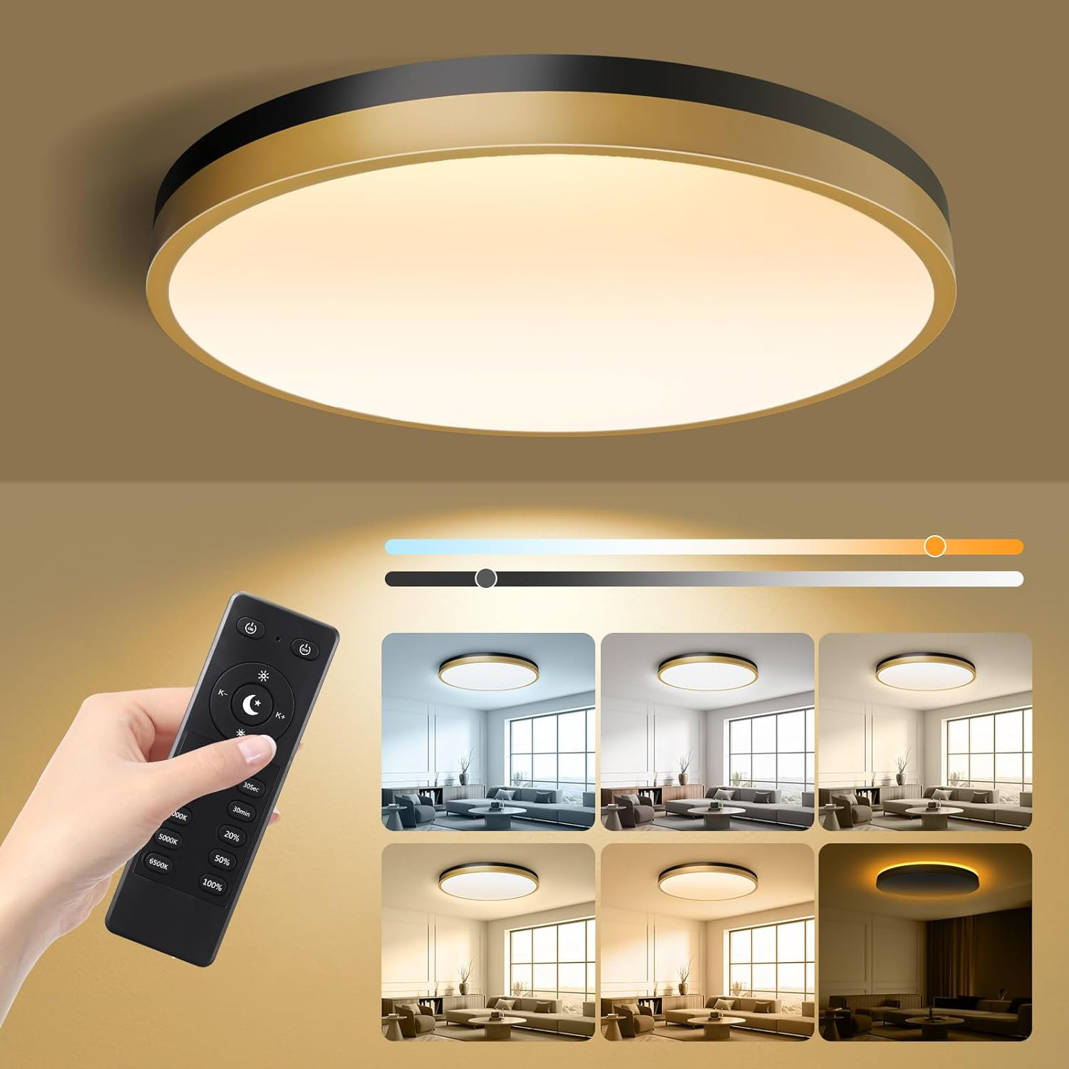 c&g home 13 Inch Flush Mount Ceiling Light With Remote Control & Night ...