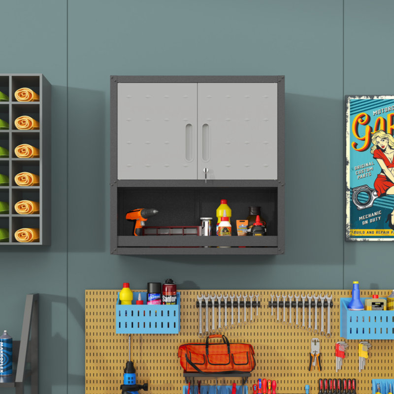 17 Stories Metal Wall-Mounted Tool Storage Cabinet With Locking Door ...