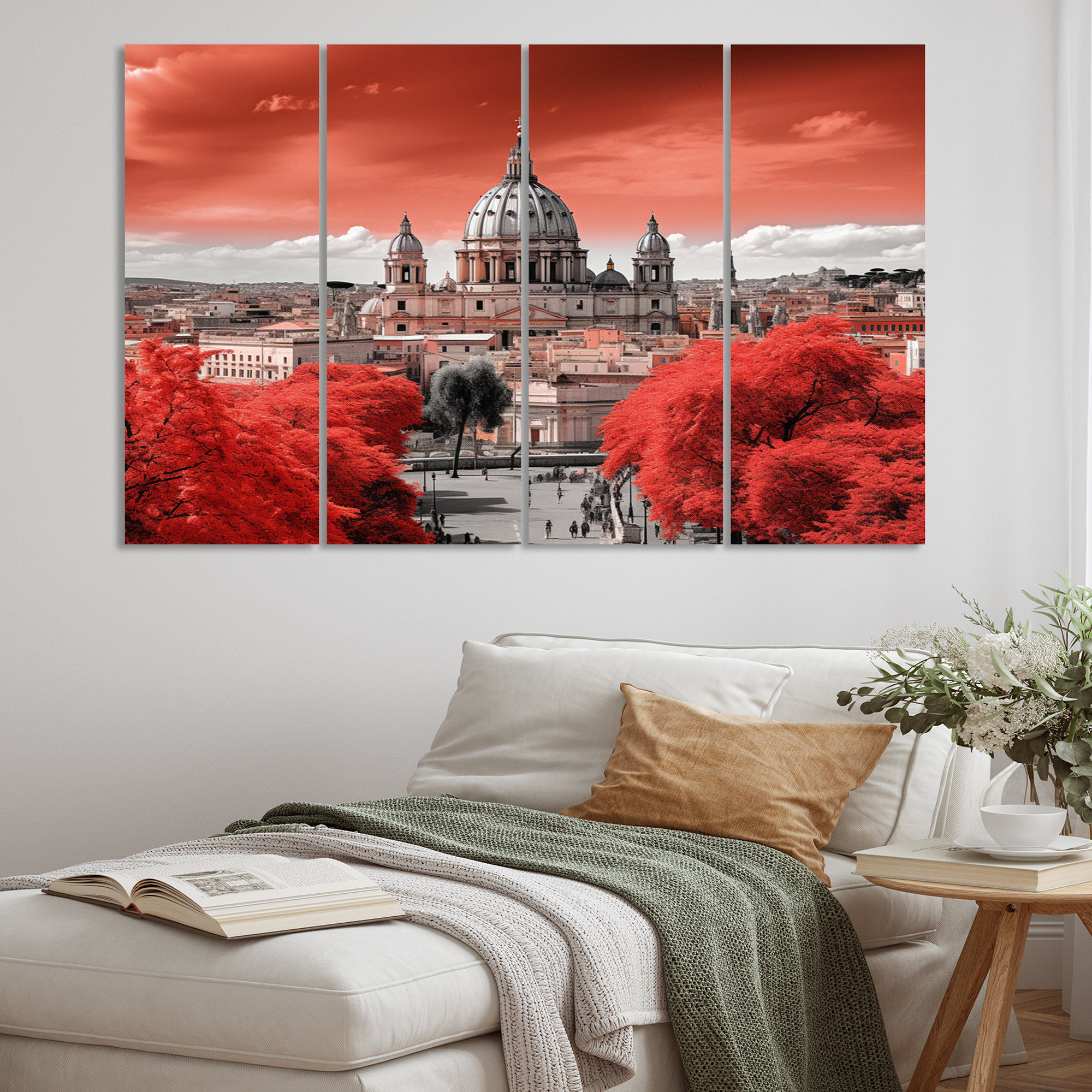 Ebern Designs Monochrome Red Rome Cityscape - Rome Wall Art Living Room ...