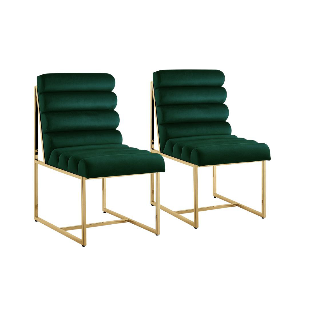 HomeRoots Set of Two Tufted Hunter Green And Gold Upholstered Velvet ...