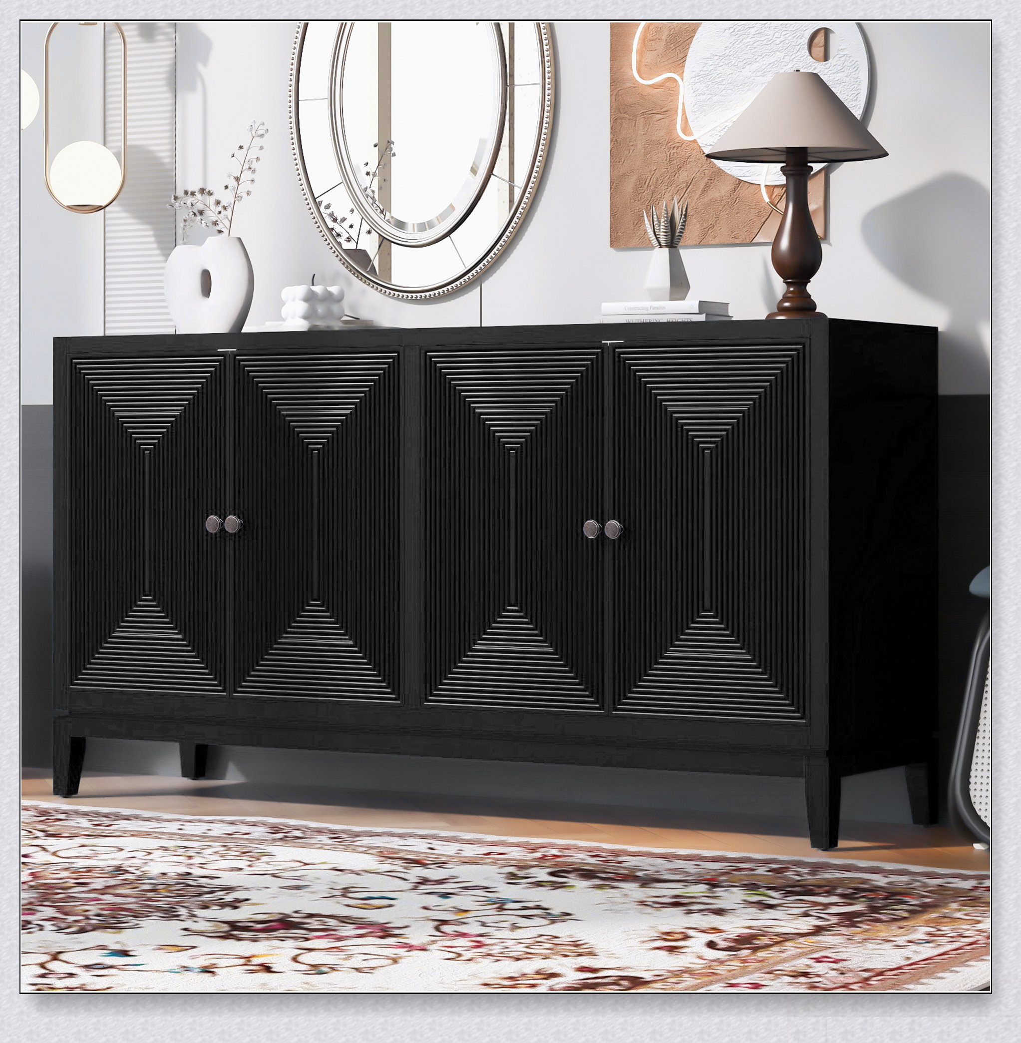 Wrought Studio™ Sleek Storage Cabinet Sideboard Buffet With Vertical ...