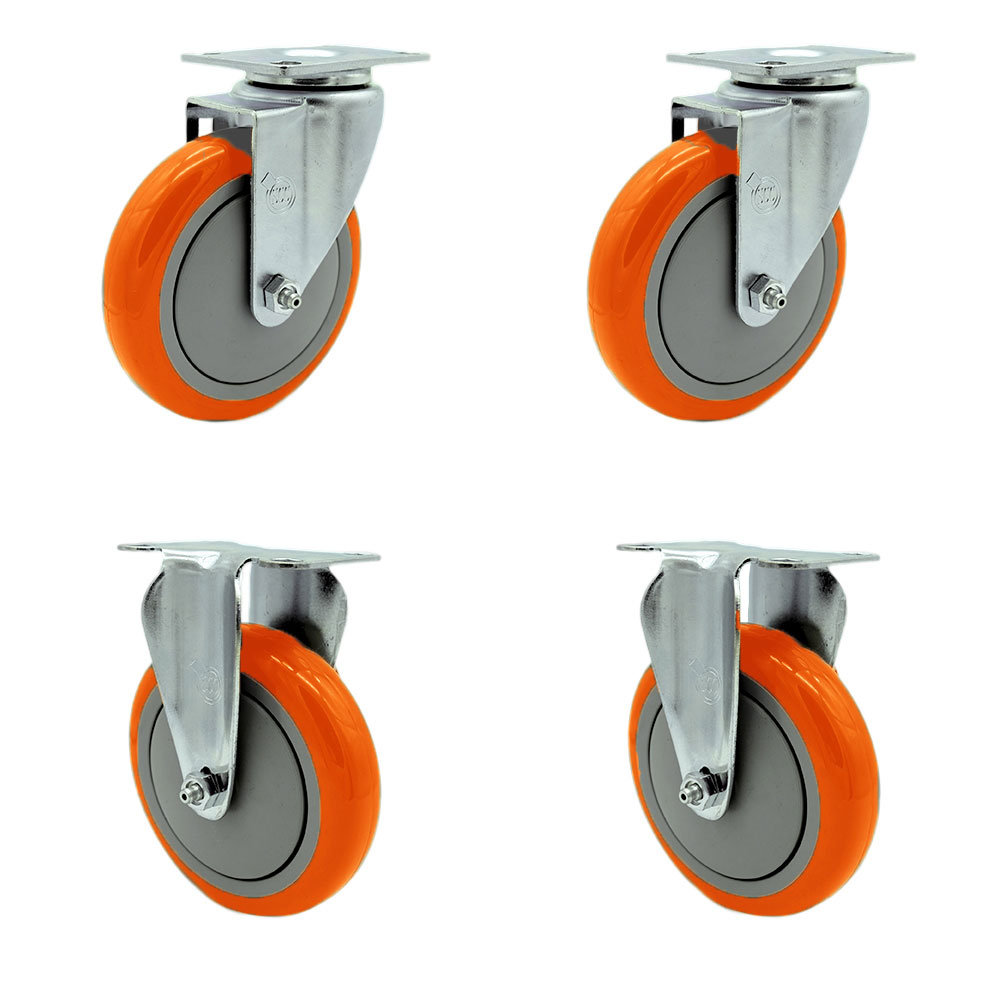 Service Caster 5 Inch Orange Polyurethane Wheel Swivel Top Plate Caster ...