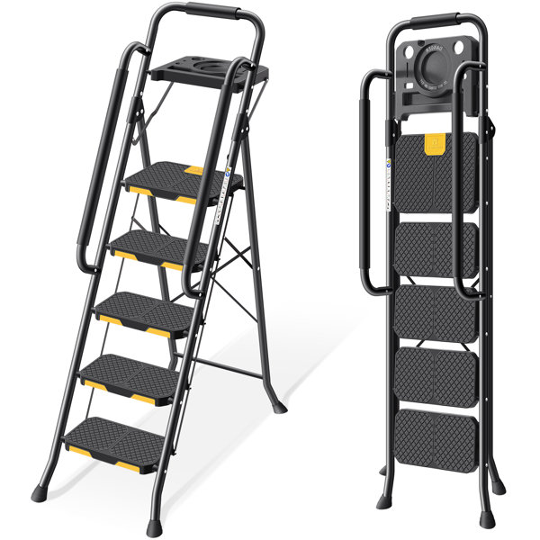 KINGRACK 5 Step Stool,Metal Ladder,Folding Step Ladder with Tool ...