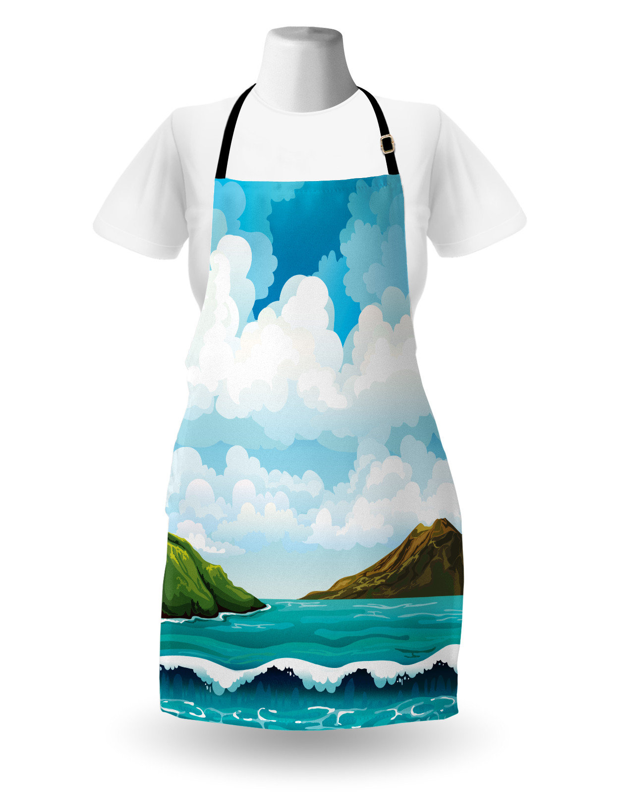 East Urban Home Sea Apron Unisex, Waves Islands Blue Sky, Adult Size ...