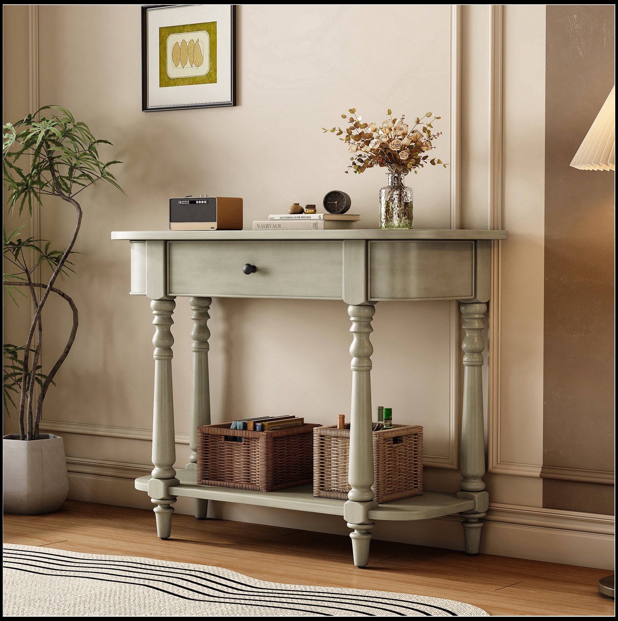 Dovecove Narrow Console Table With Curved Corner, Retro Entryway Table ...
