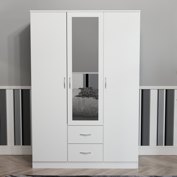 17 Stories Maybery 3 Door 2 Drawer Mirrored Wardrobe, With Shelf ...