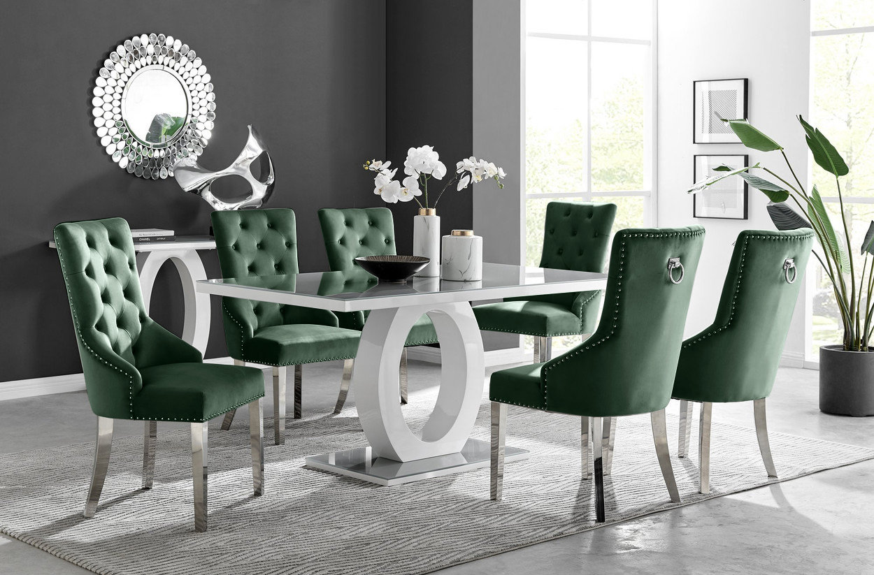 Mercer41 Scottsmoor Halo Dining Table Set in Modern High Gloss with 6 ...