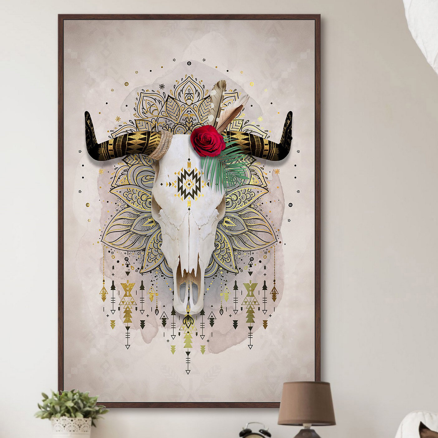 Marmont Hill "Red Rose Horn" Print on Canvas with Floater Frame | Wayfair