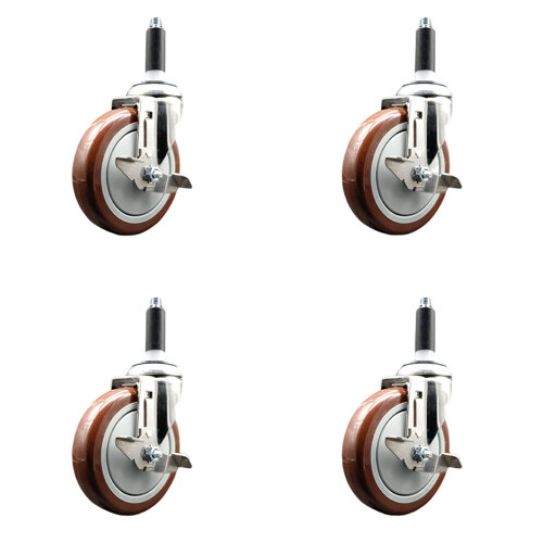 Service Caster 316SS Poly Swivel Expanding Stem Caster Set Brake SCC ...