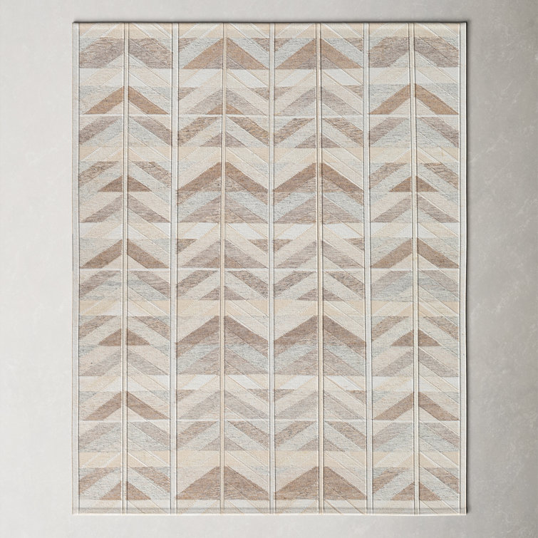 Kidus Chevron Hand Knotted Beige/Gray Area Rug | AllModern