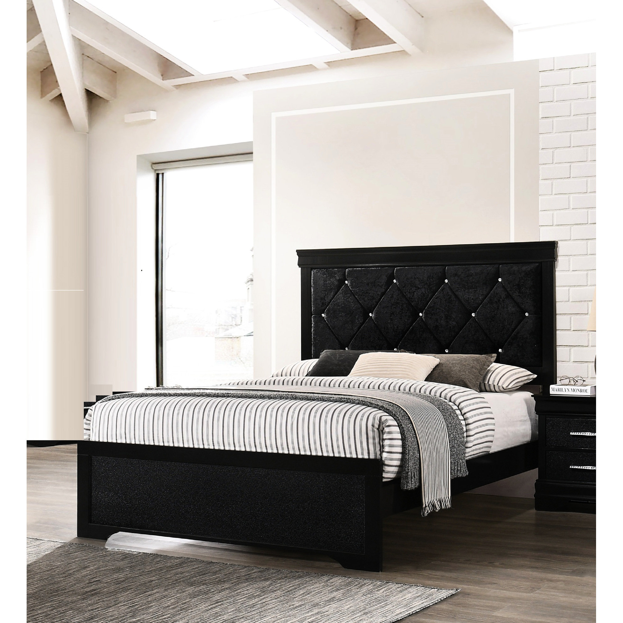 Latitude Run® King Size Panel Bed With Upholstered Headboard And ...