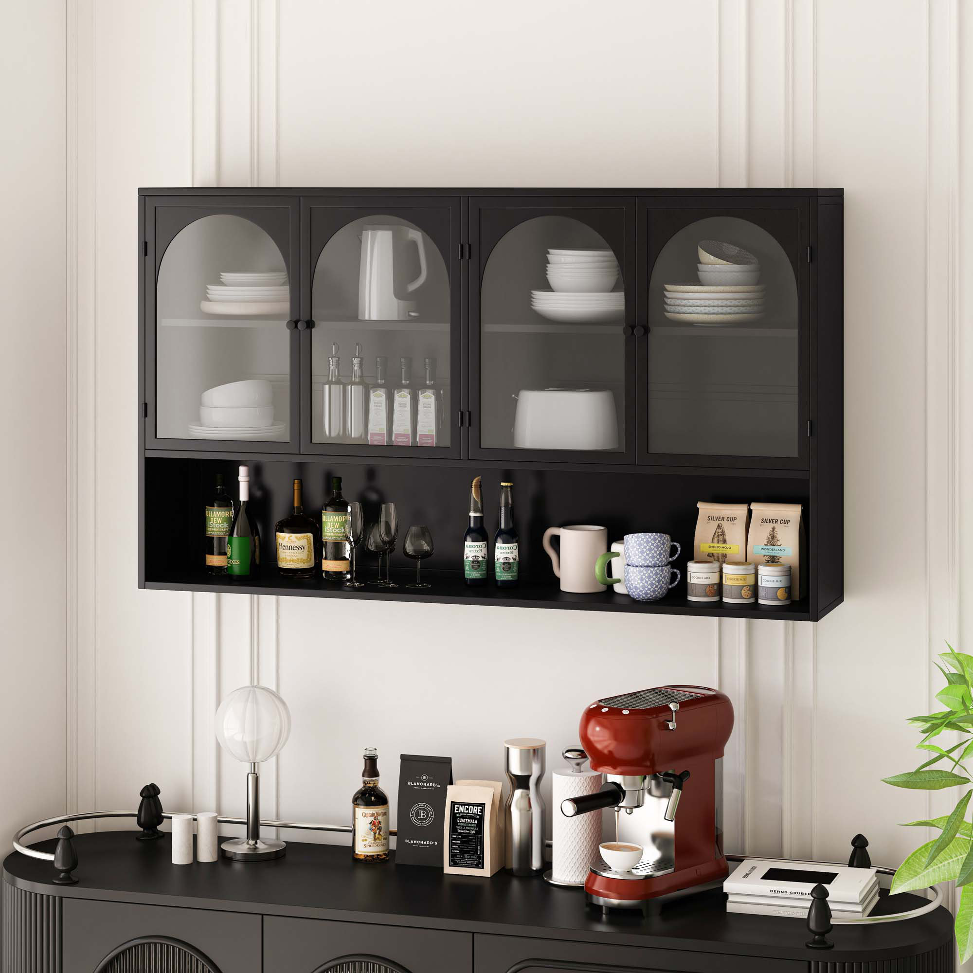 Latitude Run® 47.25" Four-Door Glass Wall-Mounted Cabinet Storage ...
