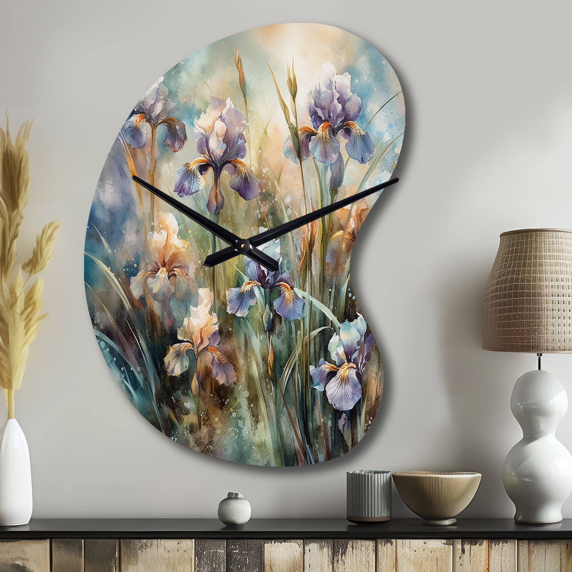 Design Art Purple Green Wild Iri S I - Boom Shape Irises 3D Wall Clock ...