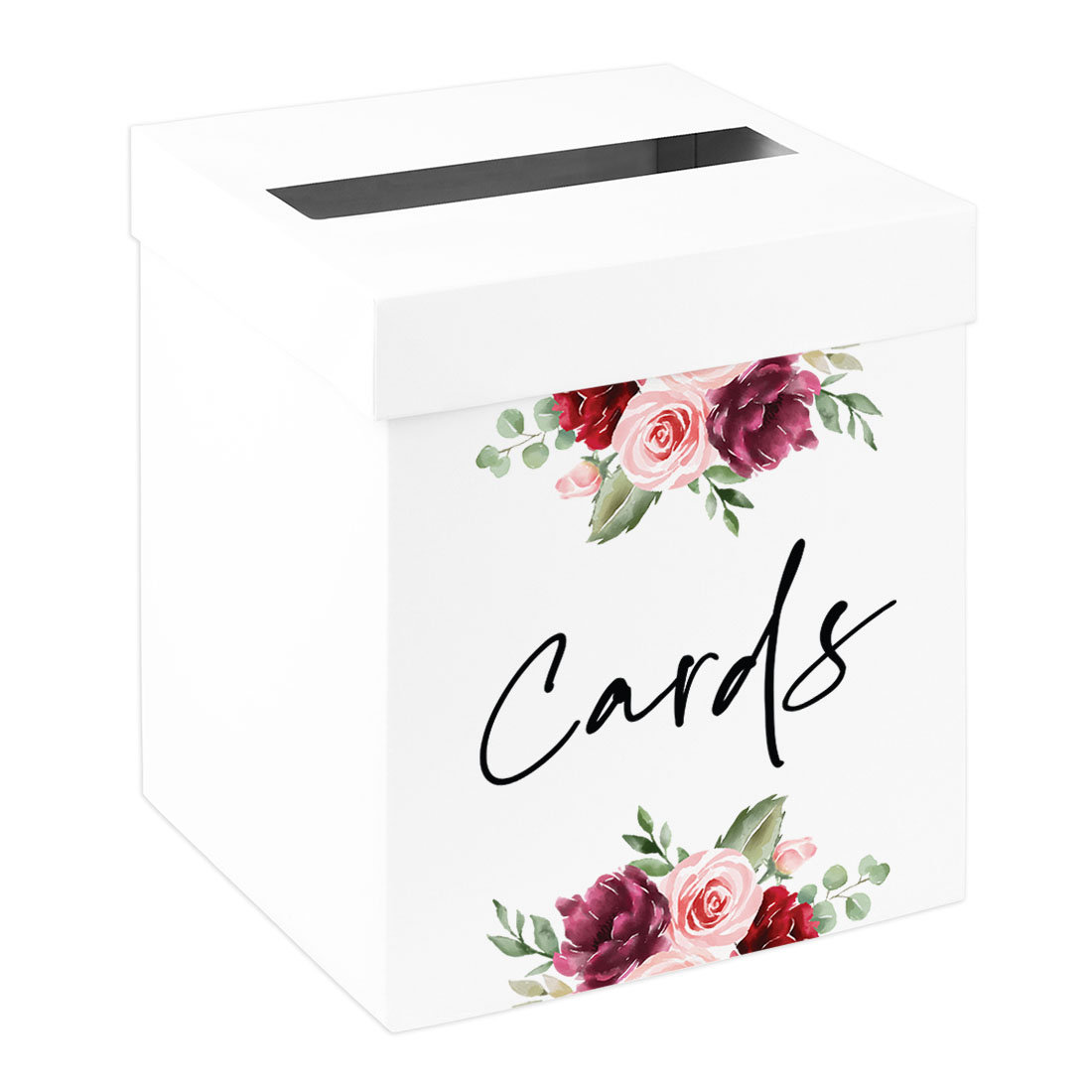 Koyal Wholesale Sturdy White Wedding Day Card Box Burgundy Pink Florals ...