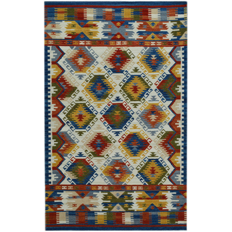 Bakero Handmade Kilim Wool Red/Blue/Yellow Rug | Wayfair.co.uk