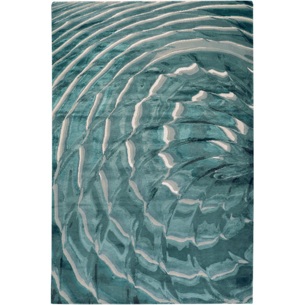 The Rug Company River Hand Knotted Wool/Silk Abstract Area Rug in Teal ...