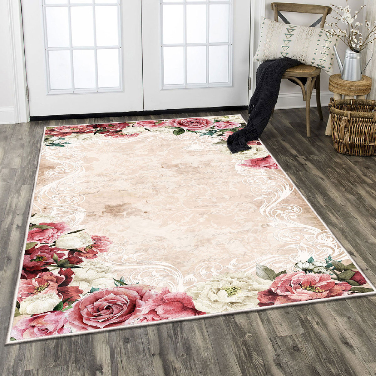 East Urban Home Sheyla Floral Machine Made Flatweave Velvet Area Rug in ...