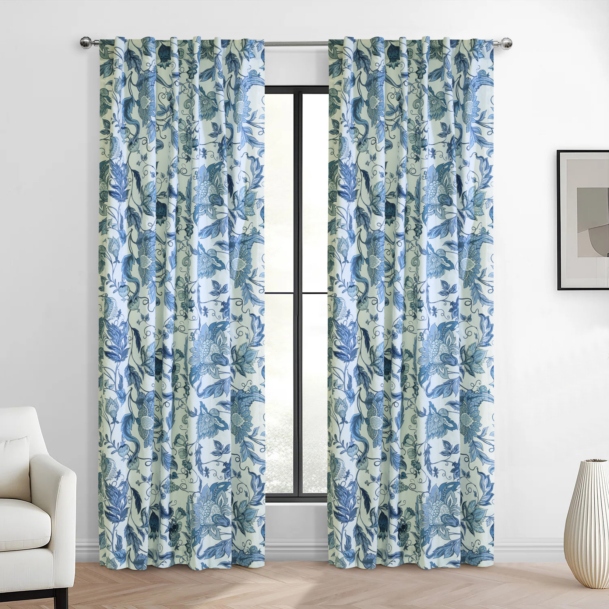 Charlton Home Jacobean Garden Light Filtering Dual Header Curtain Panel ...