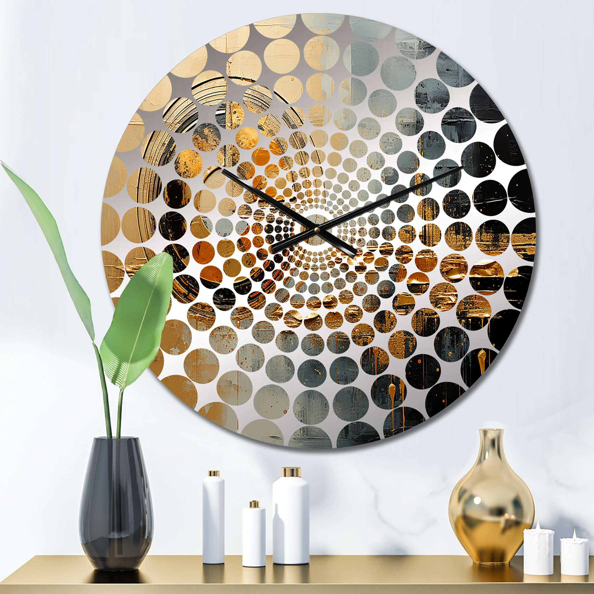 Design Art Golden Gleam IV - Abstract Collages Wall Clock - Wayfair Canada