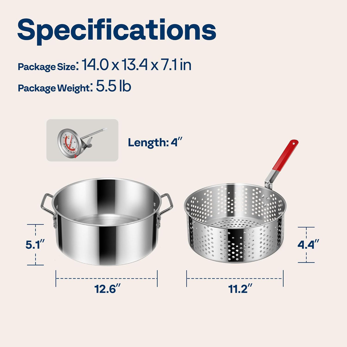 VIVOHOME 10Qt Stainless Steel Fish Fryer Pot With Thermometer And Lid ...