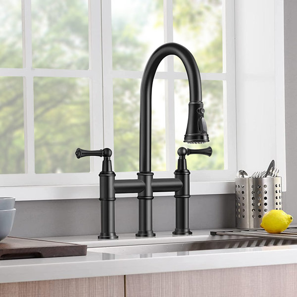 Aida Bridge Pull Down Kitchen Faucet, 3 Hole 8 Inch Kitchen Sink Faucet ...