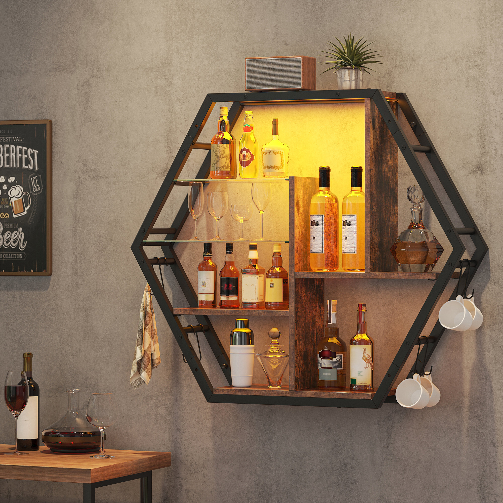 17 Stories Auburnhill 39 inch Large Gaming Floating Shelves for Wall, 5 ...