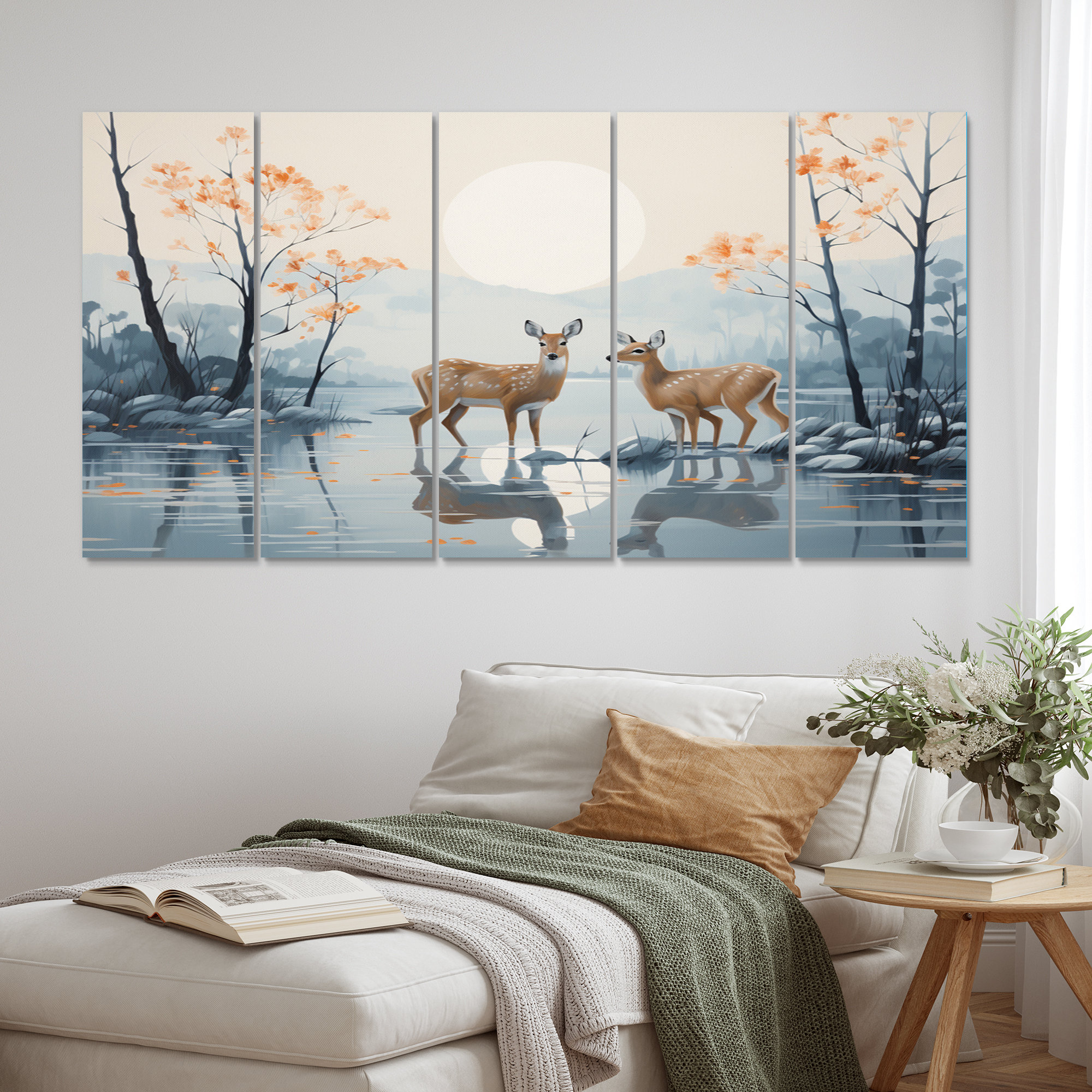 Design Art Animal Deer Floating In Winter - Animals Canvas Print - 5 ...