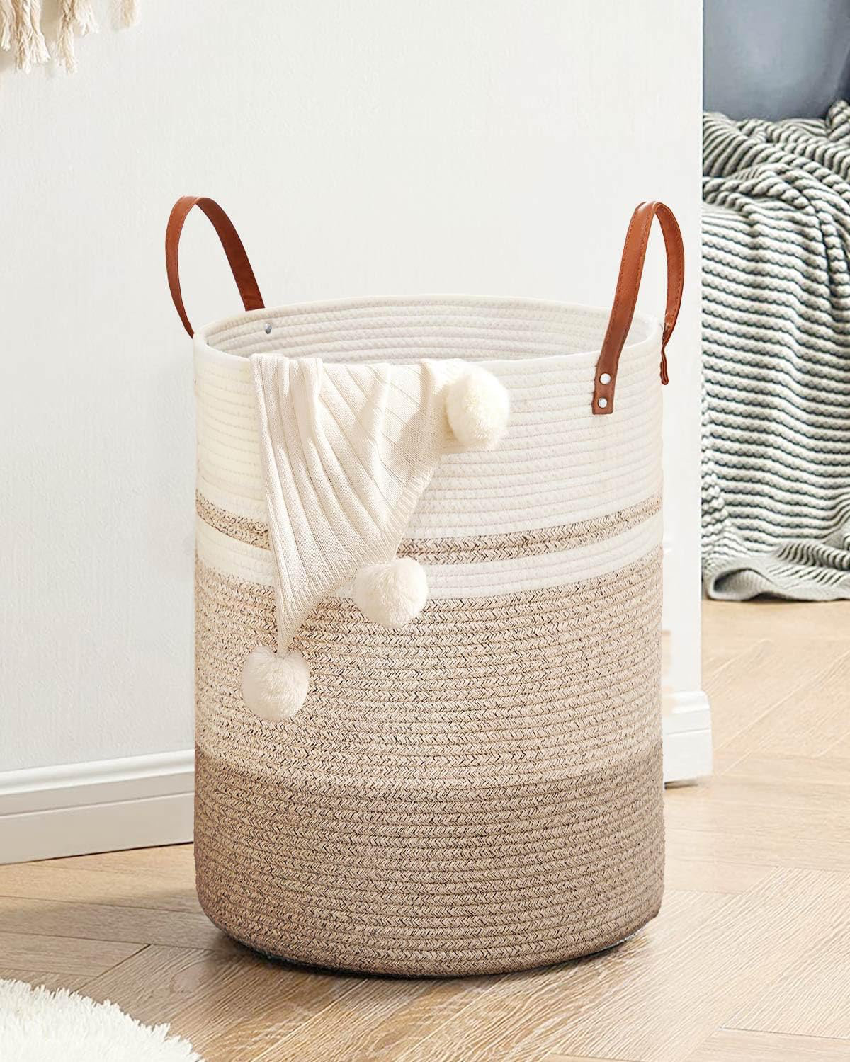 Ebern Designs Jute Dirty Laundry Hamper With Leather Handles | Wayfair