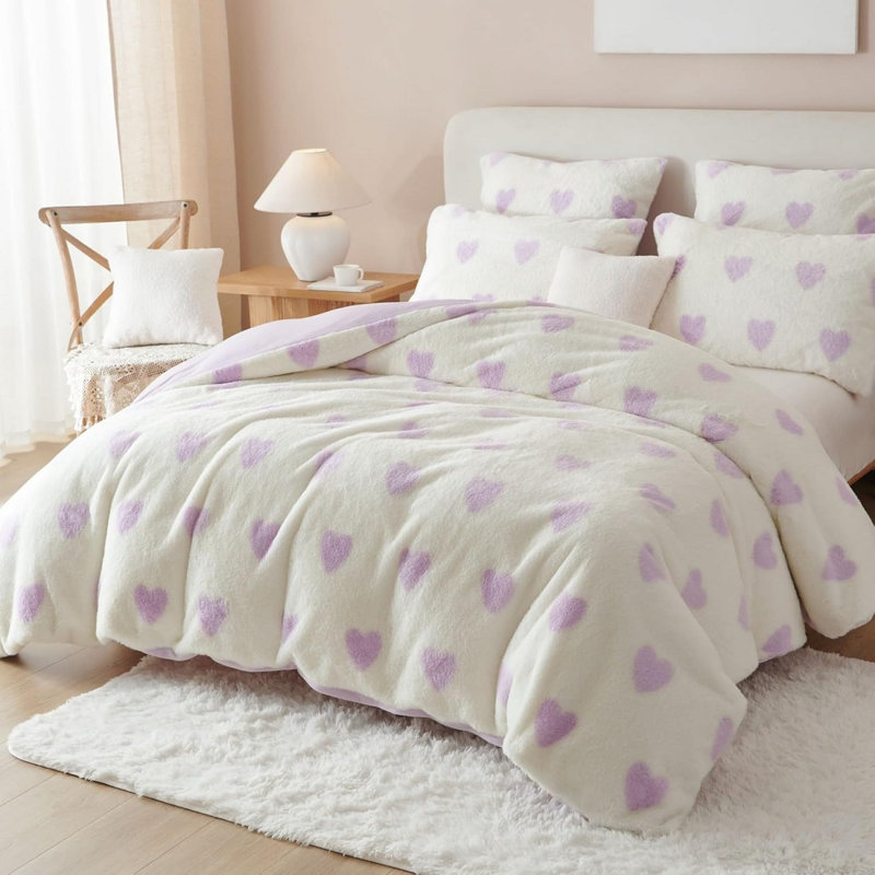 Nayoroom Plush Bedding Set Heart Love Faux Fur Fluffy Winter Bedding ...