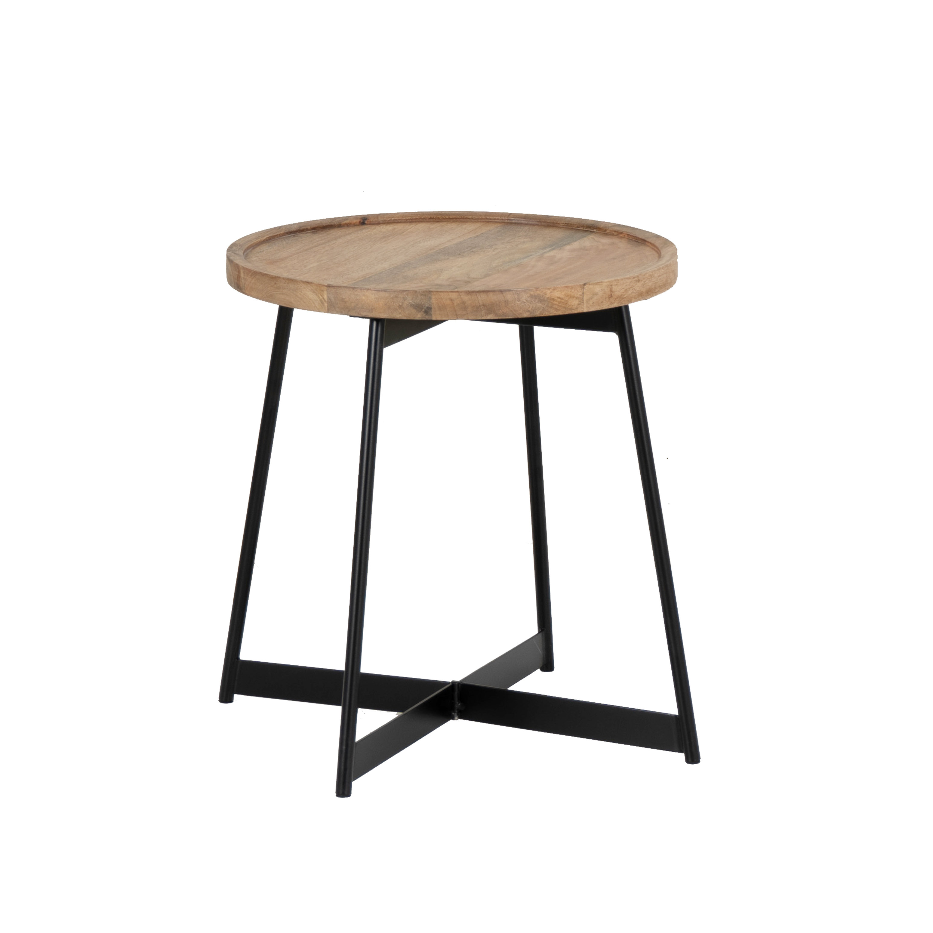 17 Stories Abrams 18 Inch Round Wood Top Metal Base Side Table | Wayfair