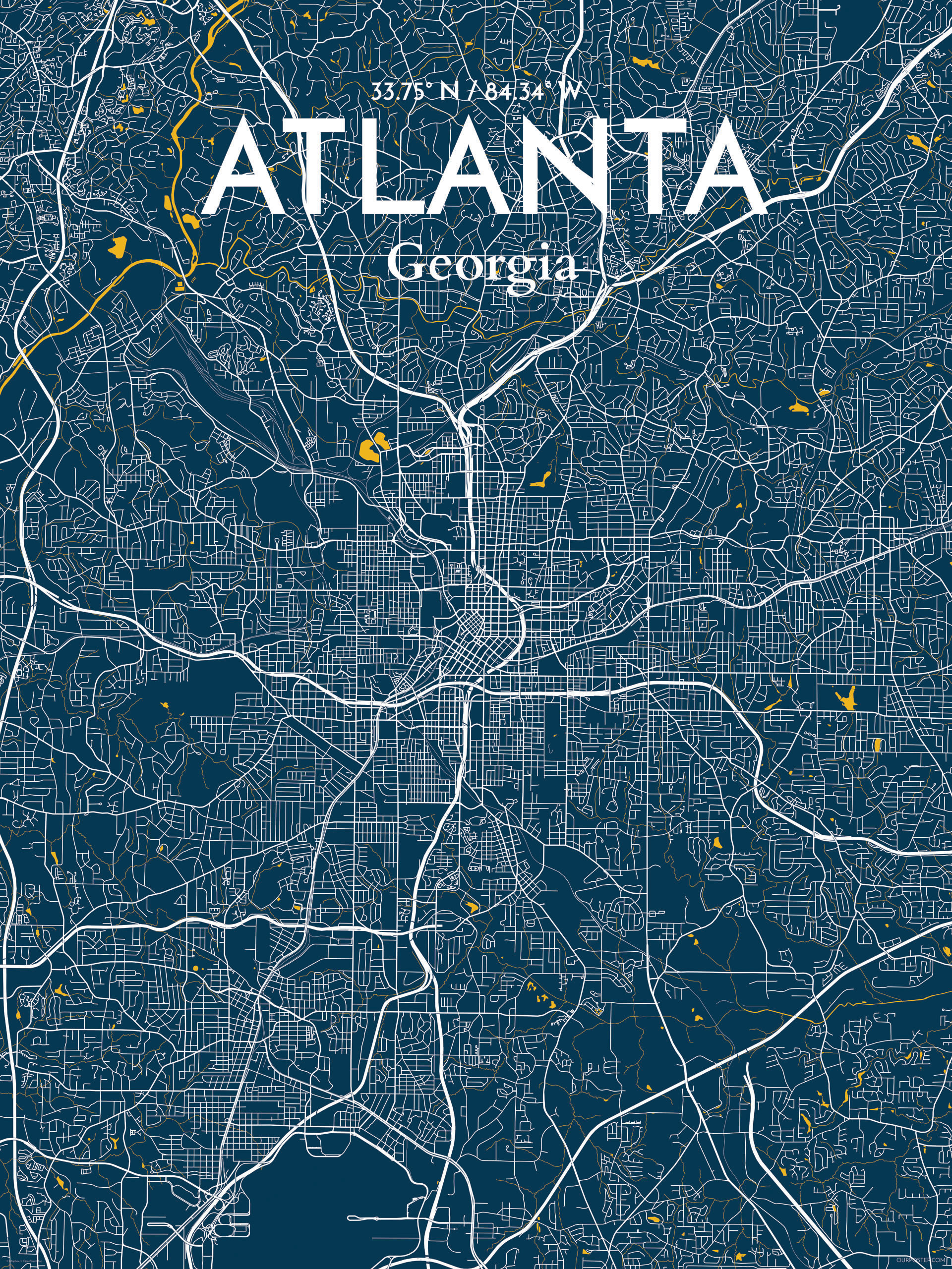 Wrought Studio™ 'Atlanta City Map' Graphic Art Print Poster in Amuse ...