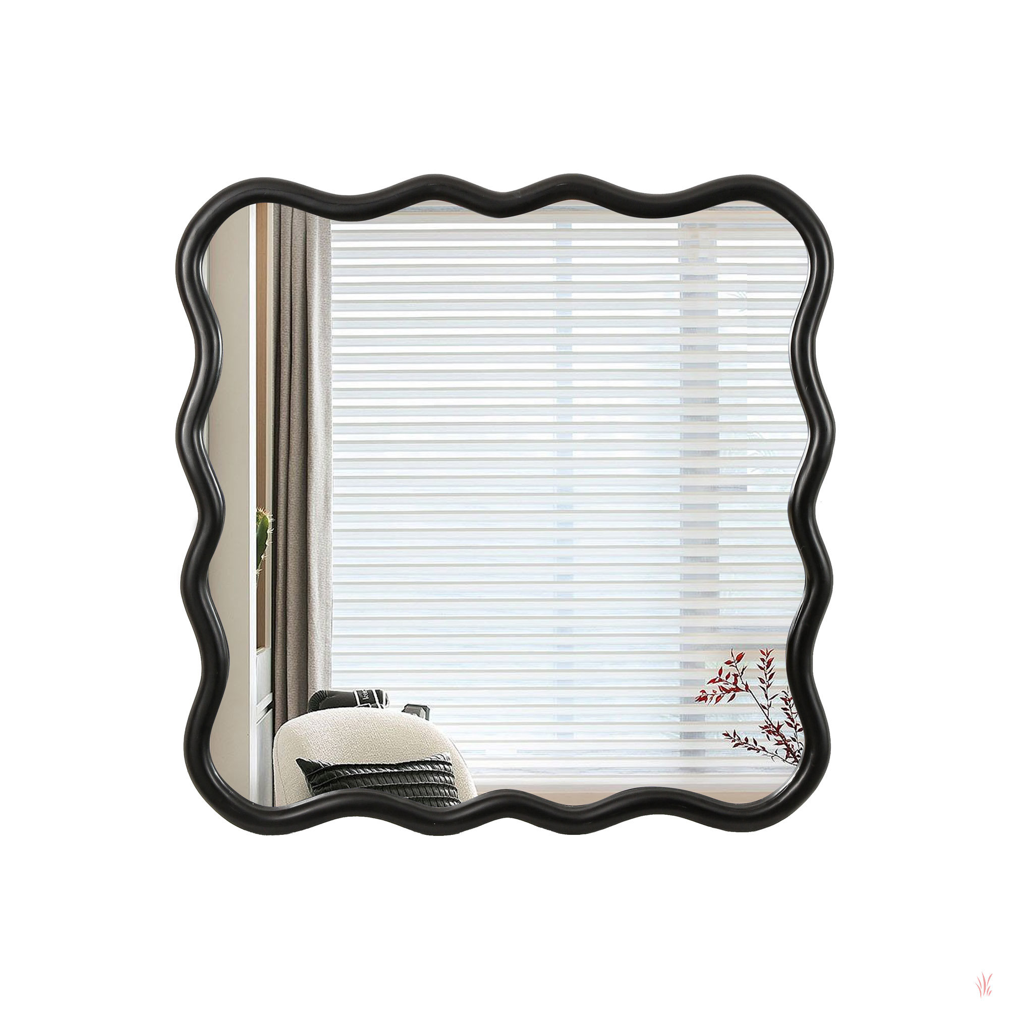Ivy Bronx Solid Wood Wavy Square Mirror 36" X 36" Modern Mirror Wall ...
