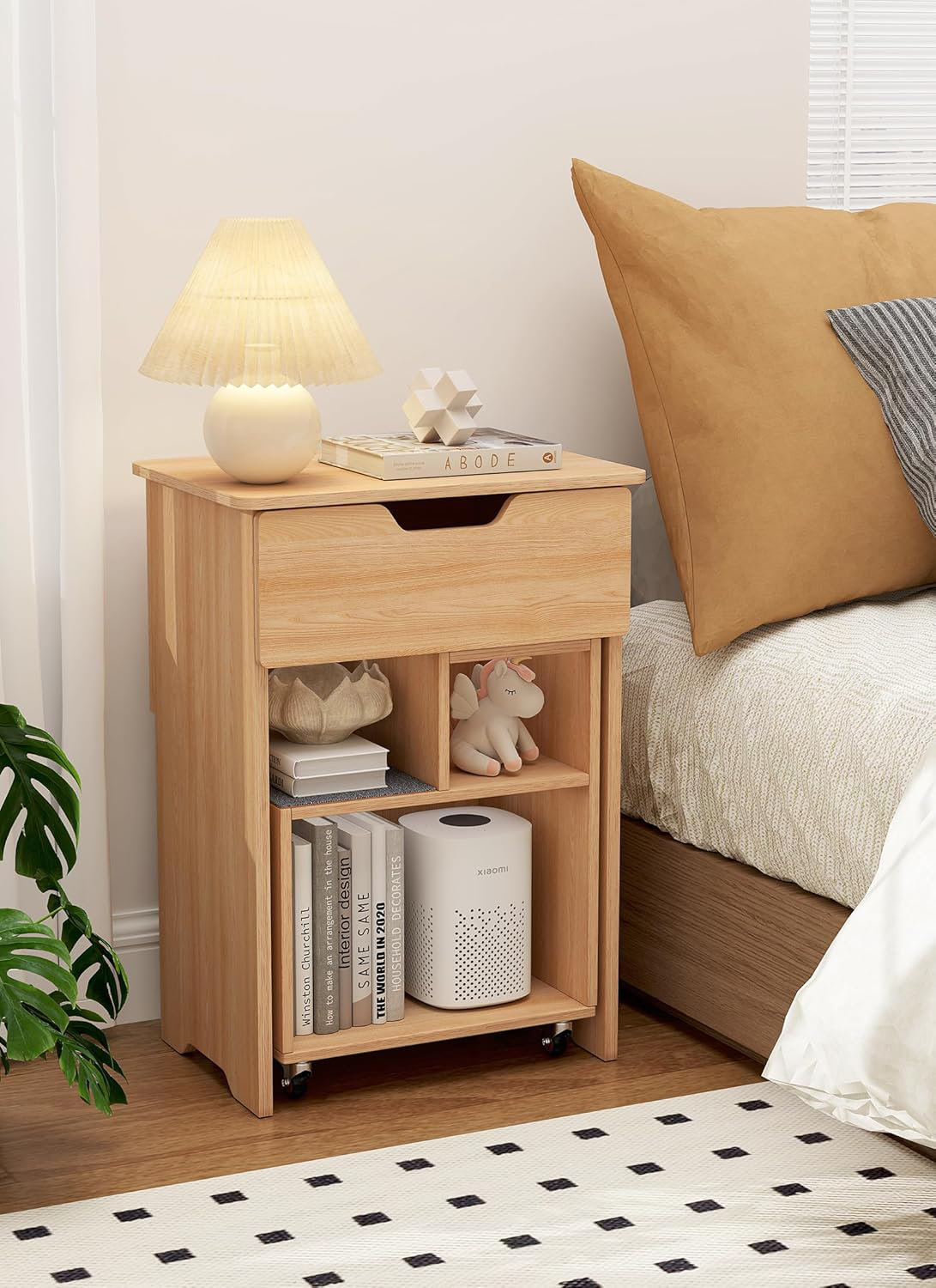 Latitude Run® Nightstand With Drawers Wooden Bedside Table With Rolling ...