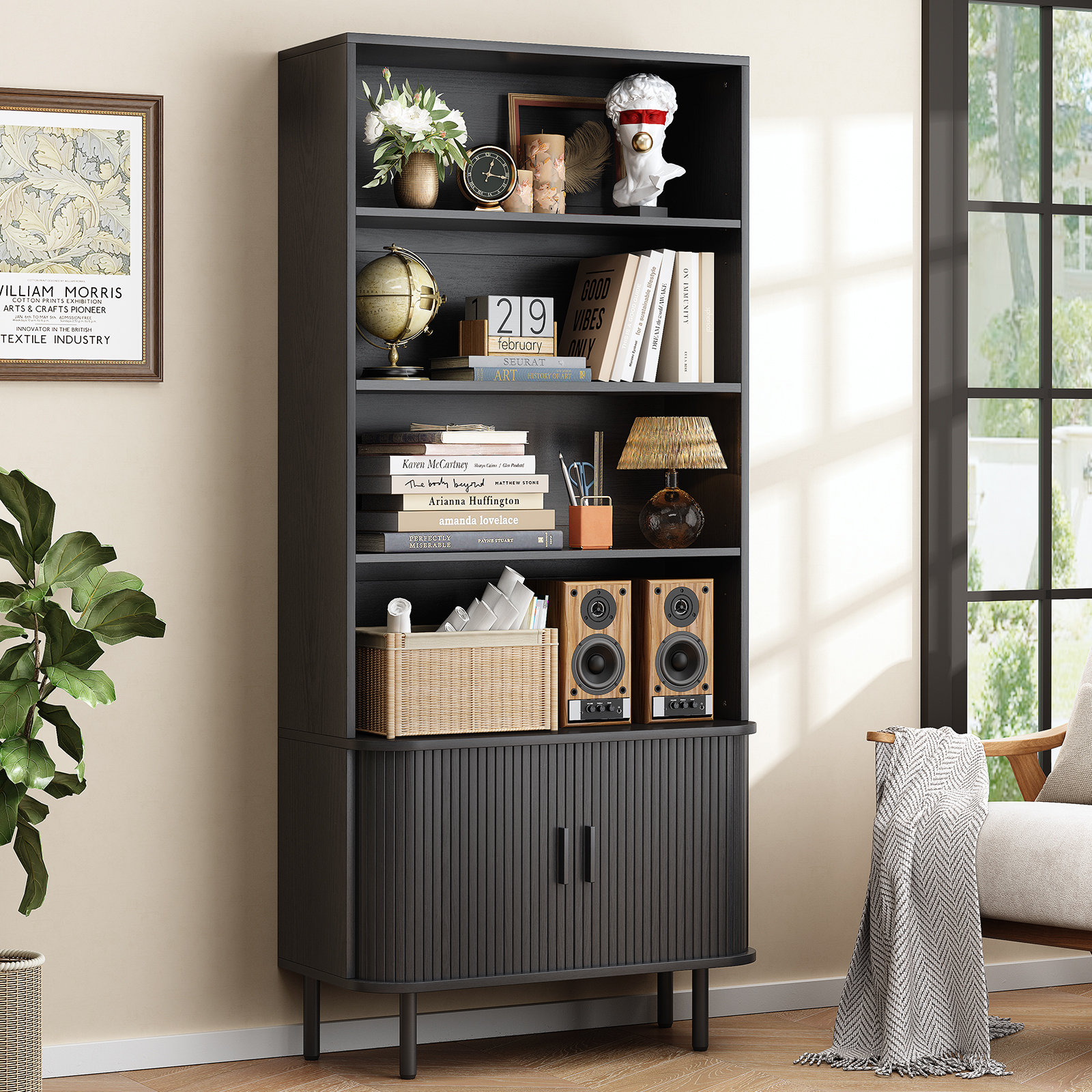 Ebern Designs 71" Tall Bookshelf, 4-Tier Book Shelf With Storage ...