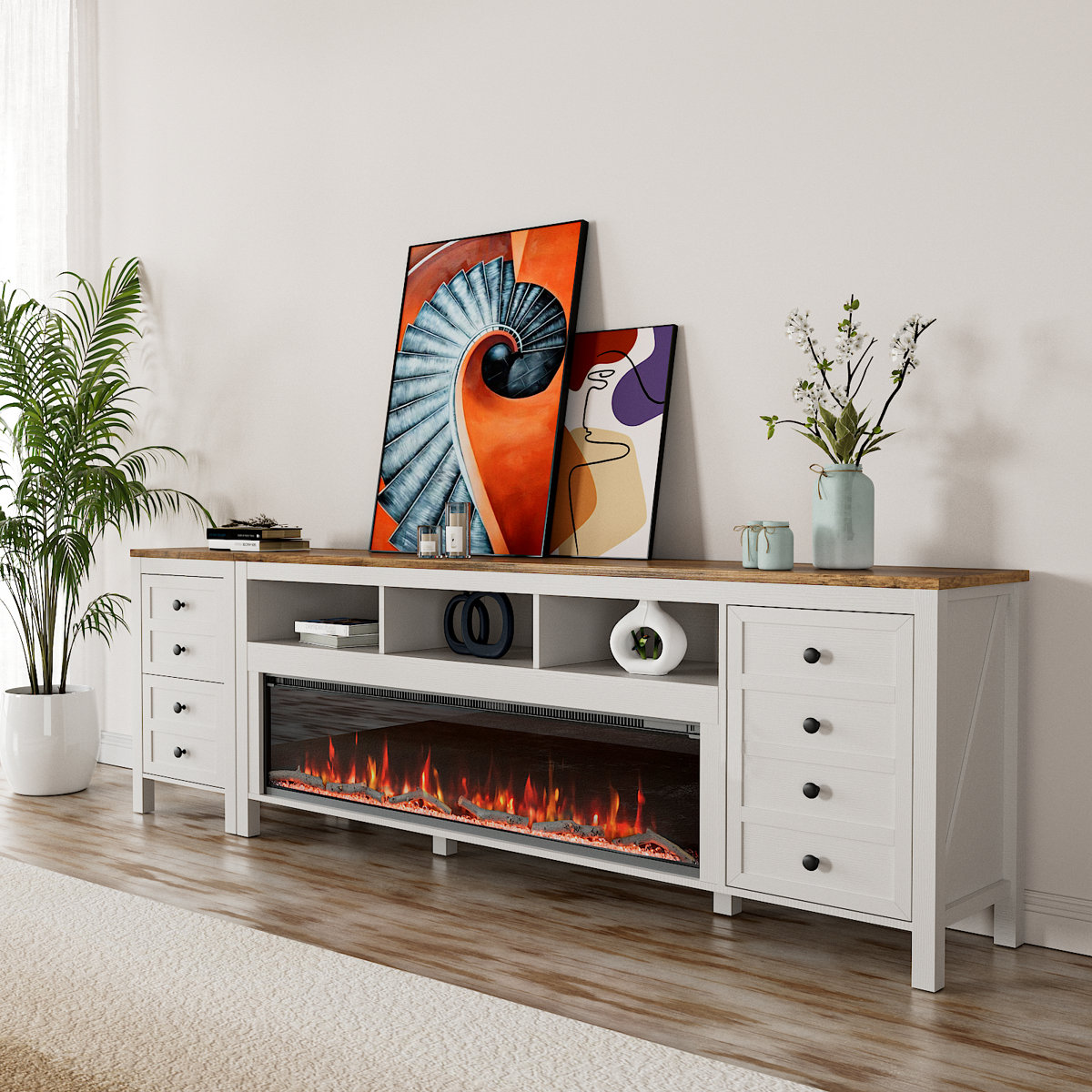 Gracie Oaks 83 Inch Fireplace Tv Stand For Tvs Up To 95 Inch,Farmhouse ...