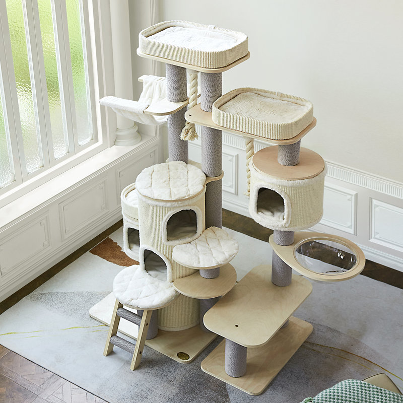 KZLAA 63'' HLarge Solid Wood Cat Tree Multi-Level Tall Cat Tower Cat ...