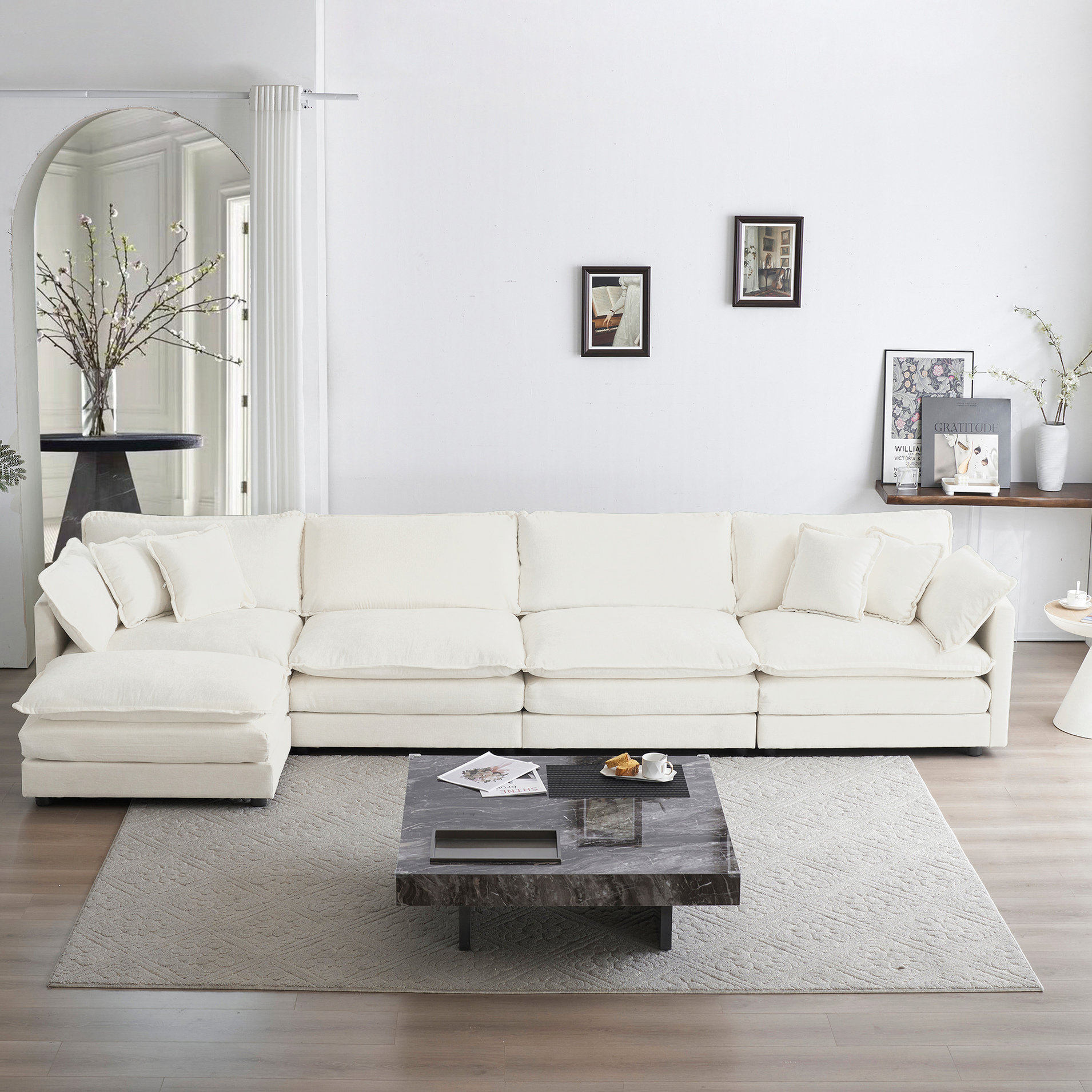Hokku Designs U Shaped Living Room Sectional Couch: 5 Seater, Chenille ...