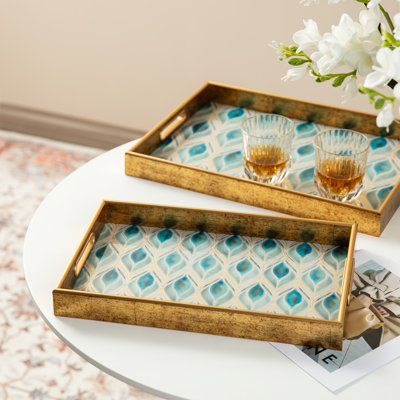 Corrigan Studio® Rectangle Wooden & Plastic Abstract Decorative Trays ...