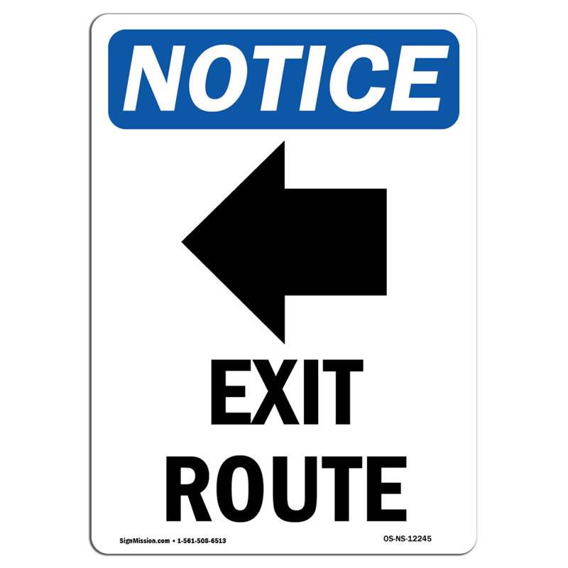 SignMission OSHA Notice - Exit Route Sign With Symbol | Heavy Duty Sign ...