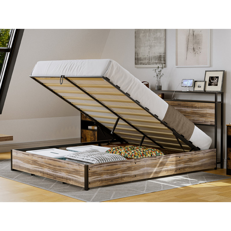 17 Stories Antonietti Lift Up Storage Bed, with 2-Tier Storage Shelf ...