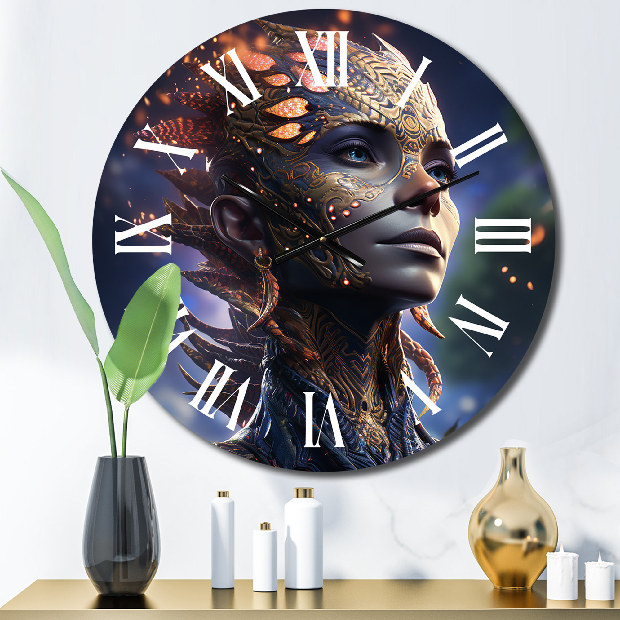 Design Art Sci-Fi Portrait Of Golden Futuristic Goddess II Metal Wall ...