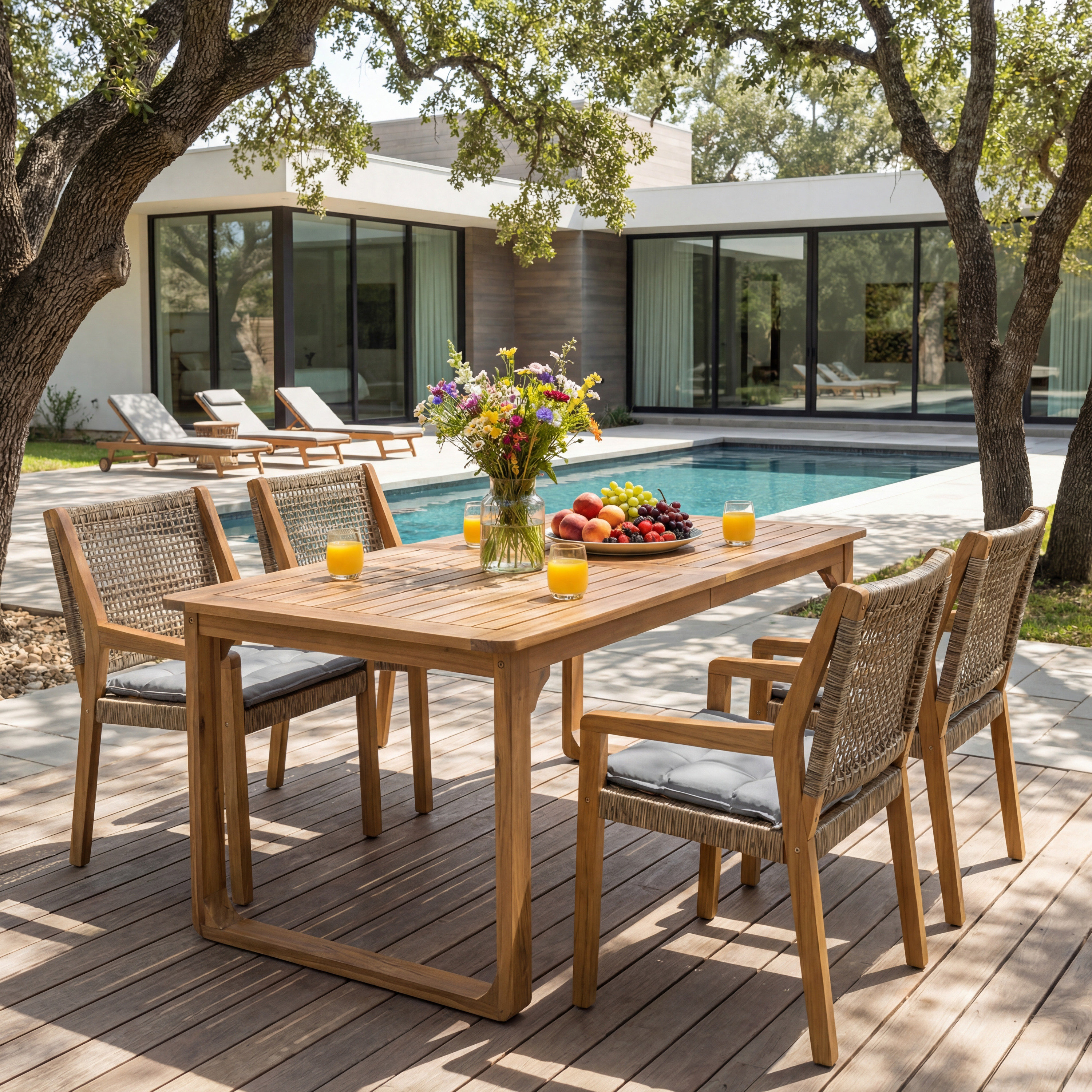 NFusion Decia Outdoor 5-Piece Acacia Wood Dining Set With Rope Back ...