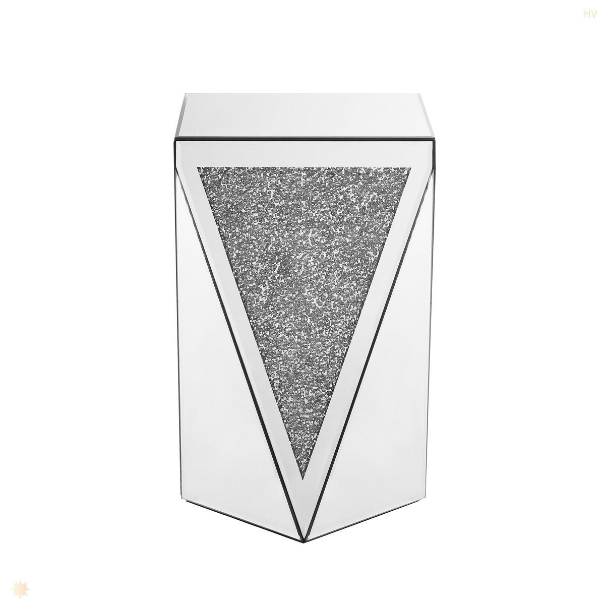 Mercer41 Inverted Triangular Mirror Square Table, Crystal Diamond ...