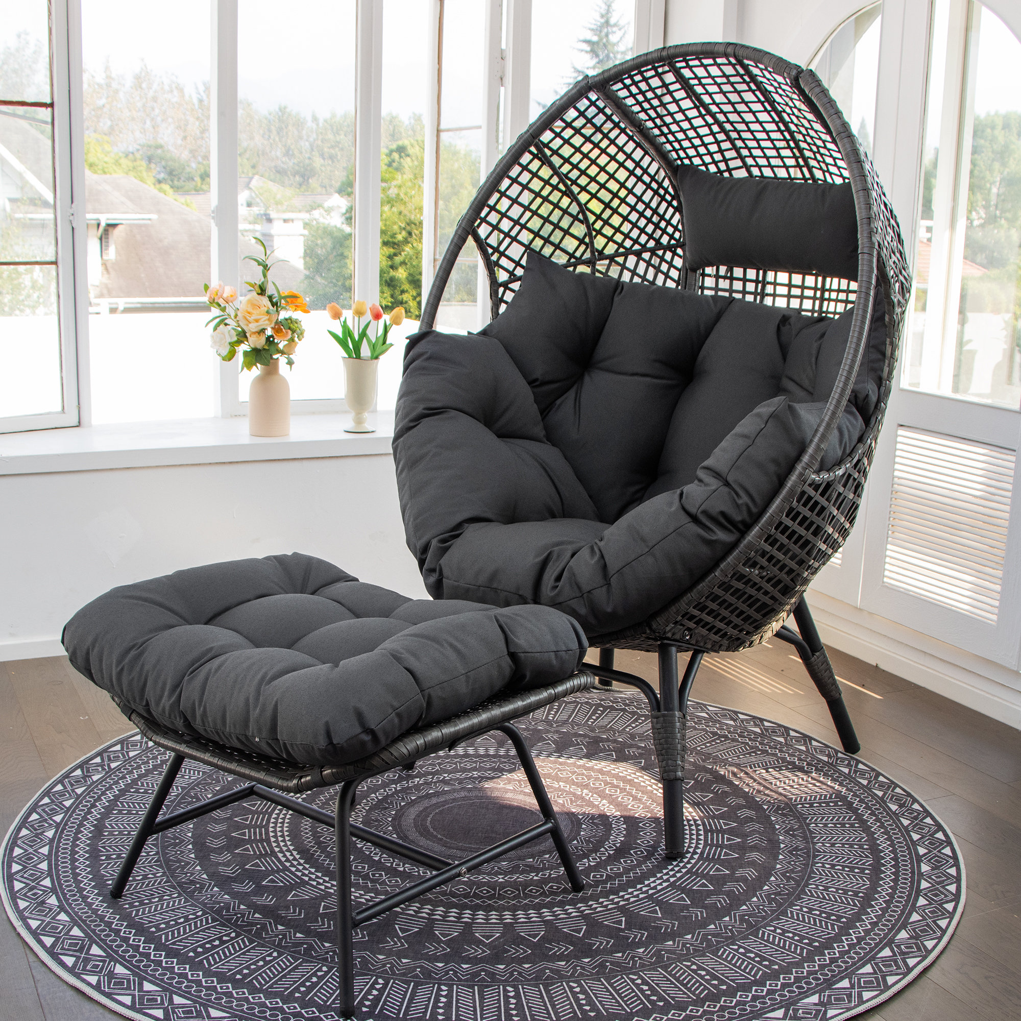 Bayou Breeze Benone Outdoor Indoor Lounge Egg Chair with Ottoman ...