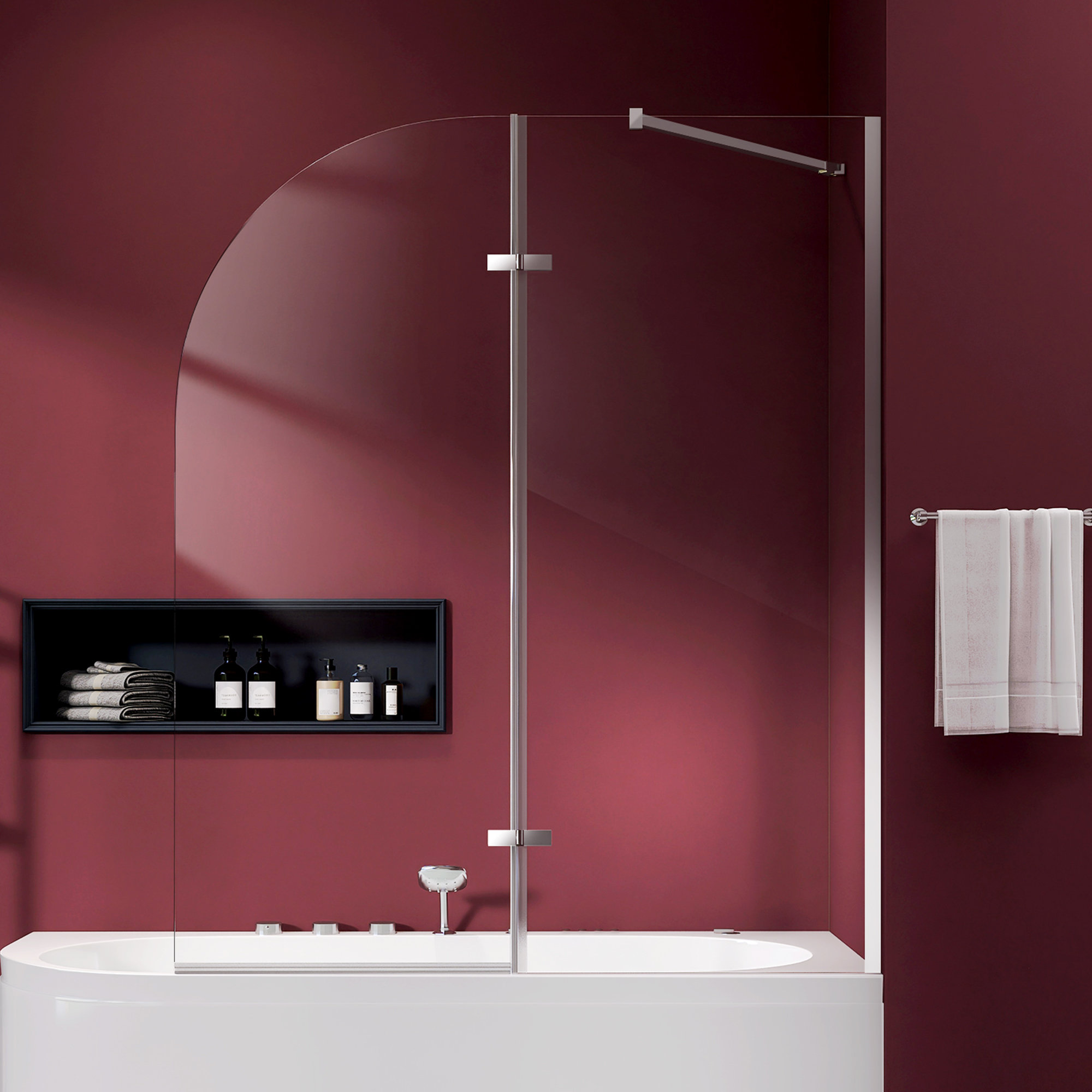 ZEAFIVE 48" W x 58" H Hinged Frameless Tub Door 1/4" Glass Panel Chrome ...