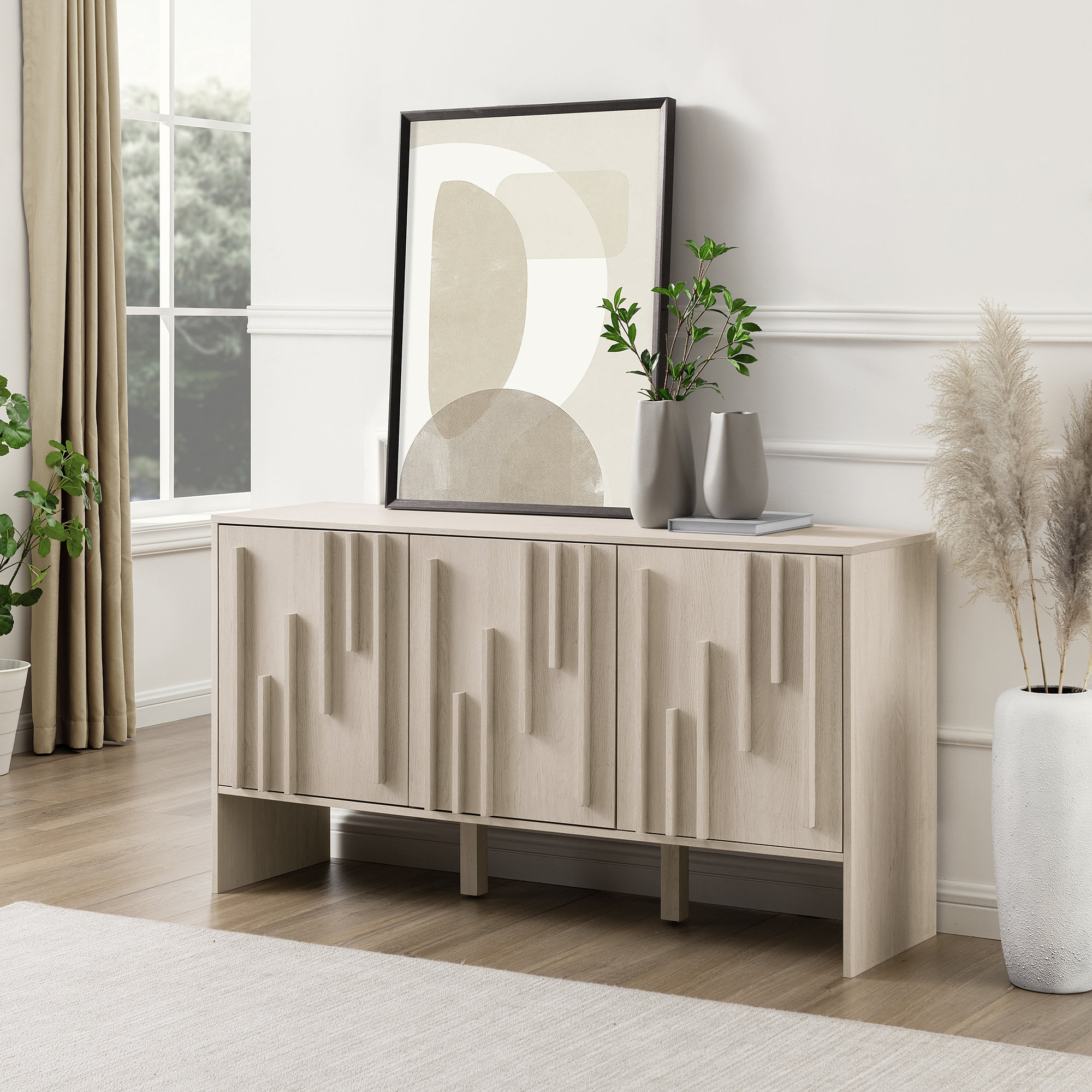 Contemporary Wood Detailed Door Sideboard