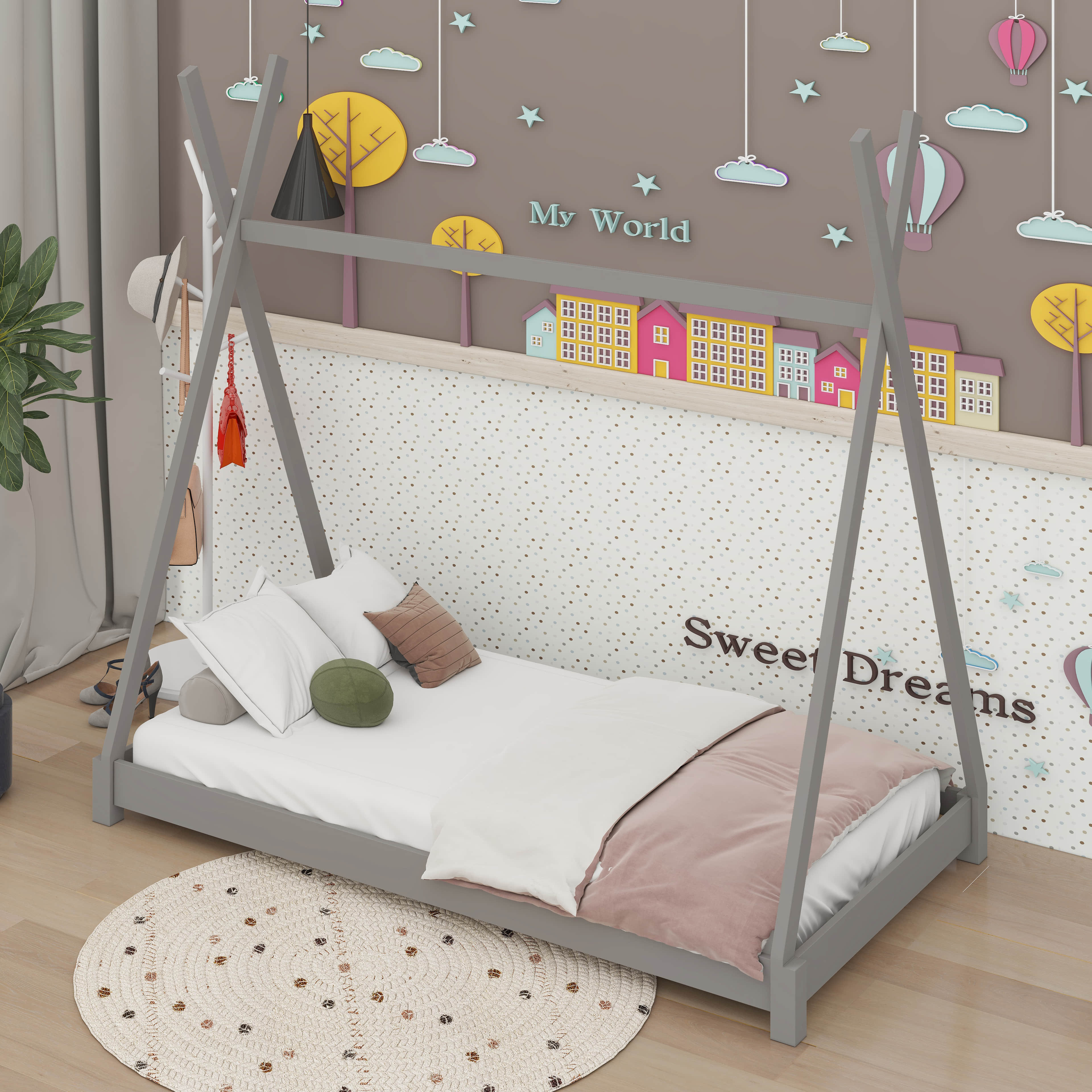 House of Hampton® Low Profile Twin Size House Platform Bed With ...