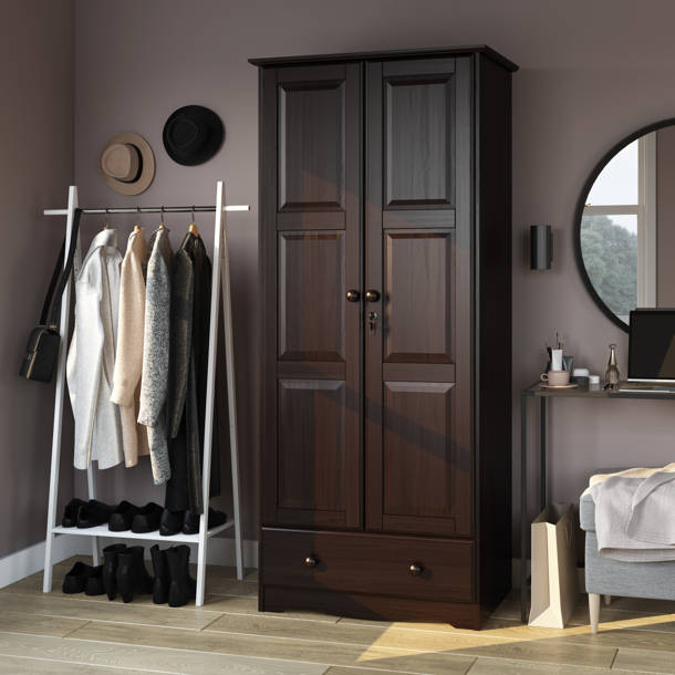 Winston Porter Primm Smart 100% Solid Wood 2-door Wardrobe Armoire with ...